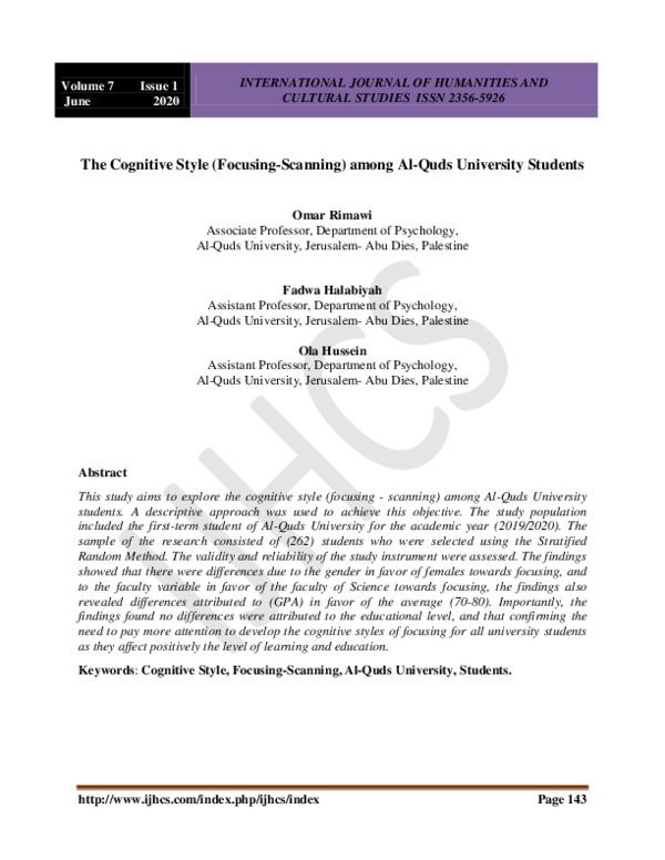 (PDF) The Cognitive Style (Focusing-Scanning) among Al-Quds University ...