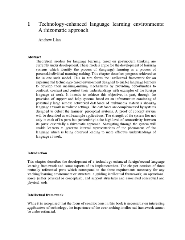 (PDF) Technology-enhanced language learning environments: A rhizomatic approach