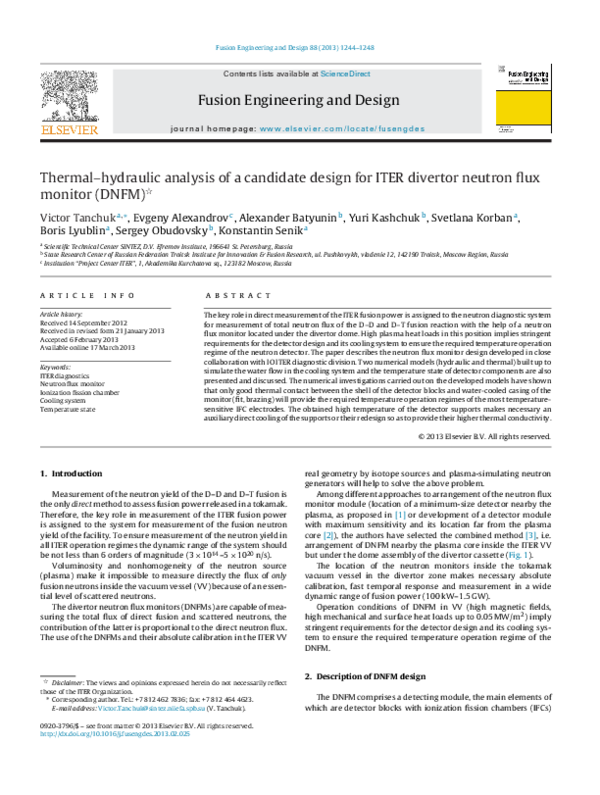 (PDF) Thermal–hydraulic analysis of a candidate design for ITER ...