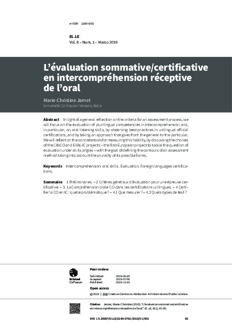 (PDF) L’évaluation sommative/certificative en intercompréhension réceptive de l’oral