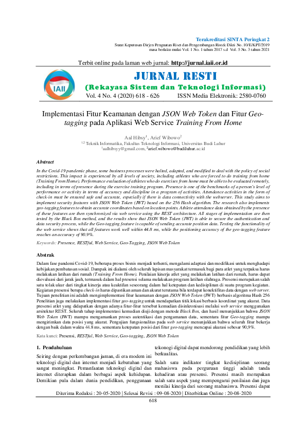 (PDF) Implementasi Fitur Keamanan dengan JSON Web Token dan Fitur ...