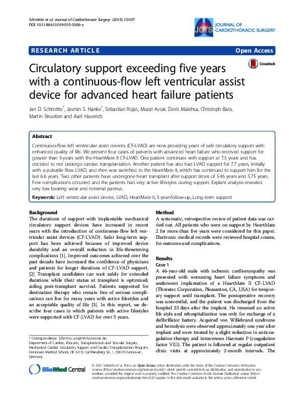(PDF) Circulatory support exceeding five years with a continuous-flow ...