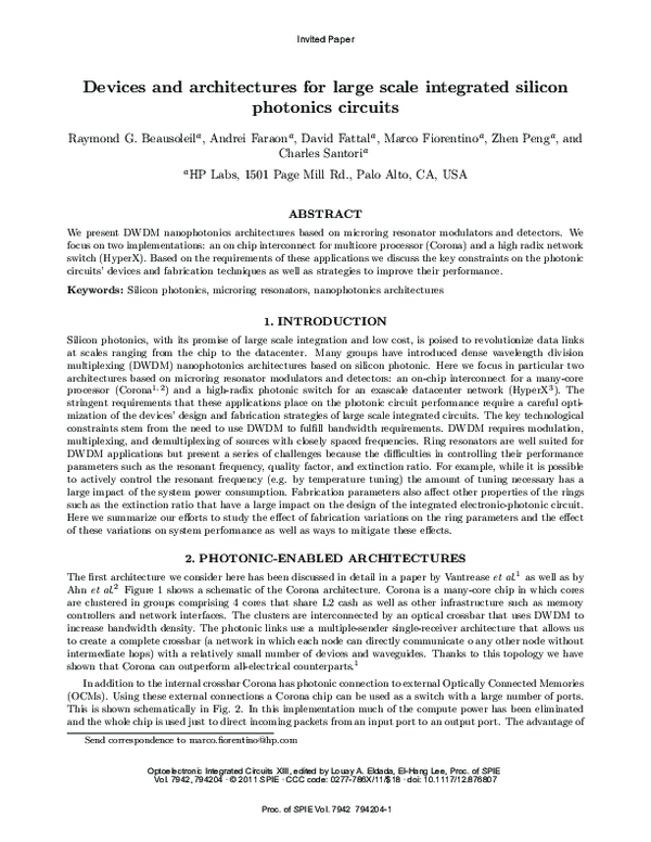 (PDF) Devices and architectures for large-scale integrated silicon ... (PDF) Devices and architectures for large-scale integrated silicon ...