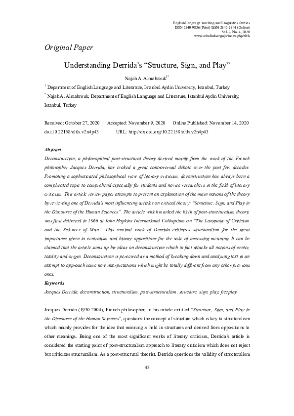 (PDF) Understanding Derrida’s “Structure, Sign, and Play”