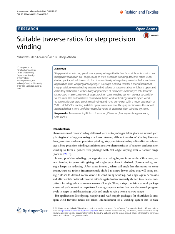 (PDF) Suitable traverse ratios for step precision winding