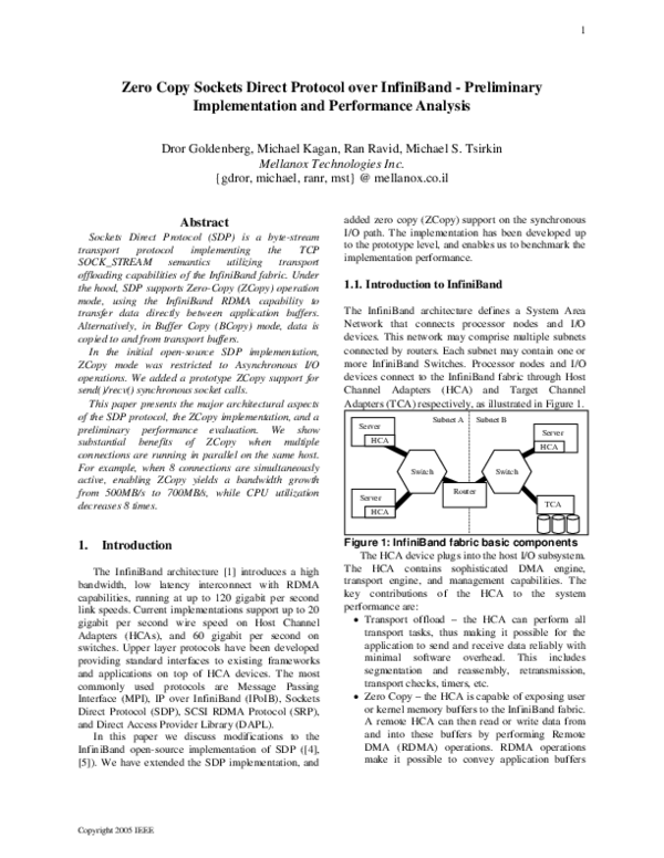 (PDF) Zero Copy Sockets Direct Protocol over InfiniBand - Preliminary Implementation and ...