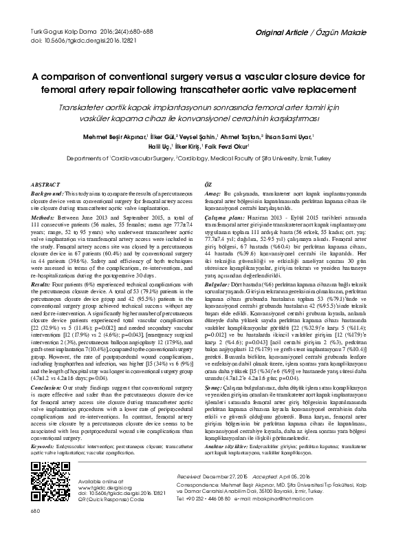 (PDF) A comparison of conventional surgery versus a vascular closure device for femoral artery ...