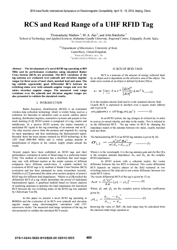 (PDF) RCS and read range of a UHF RFID tag