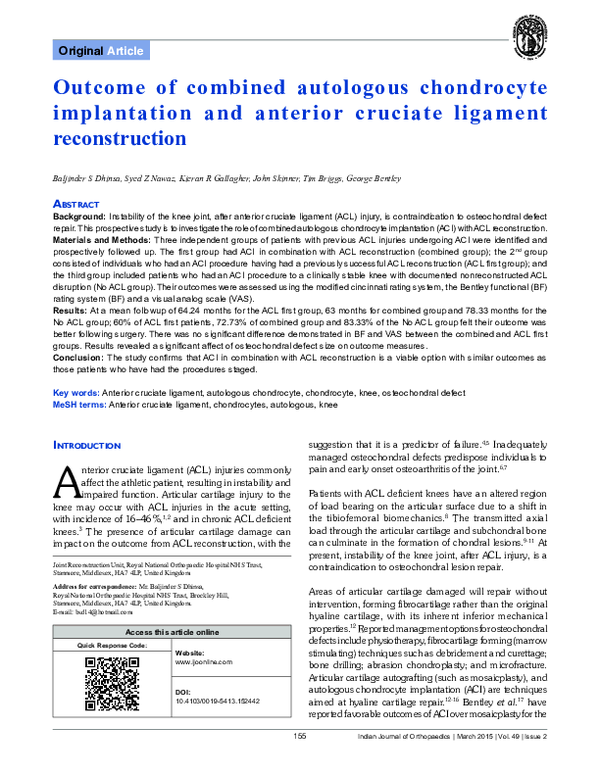 (PDF) Outcome of combined autologous chondrocyte implantation and ...