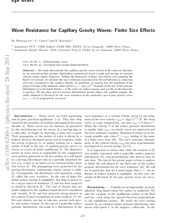 (PDF) Wave resistance for capillary gravity waves: Finite-size effects