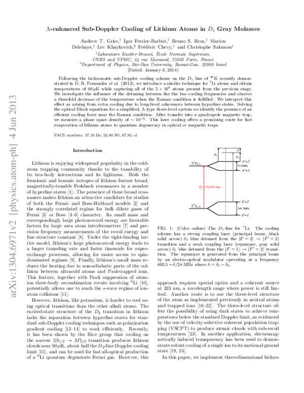 (PDF) Λ-enhanced sub-Doppler cooling of lithium atoms in D_{1} gray ...