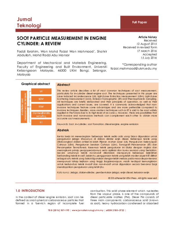 (PDF) Soot Particle Measurement in Engine Cylinder: A Review