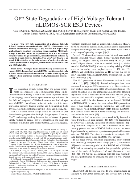 (PDF) Off-State Degradation of High-Voltage-Tolerant nLDMOS-SCR ESD Devices