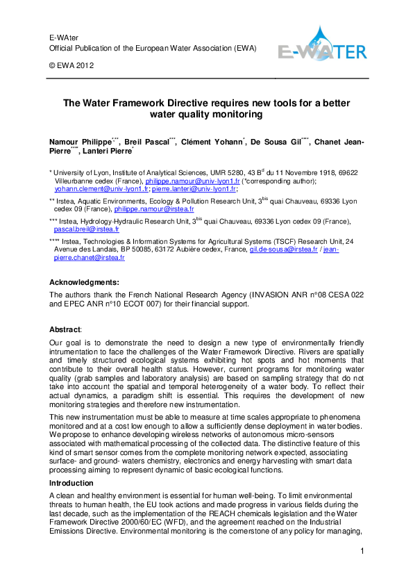 (PDF) The Water Framework Directive requires new tools for a better ...