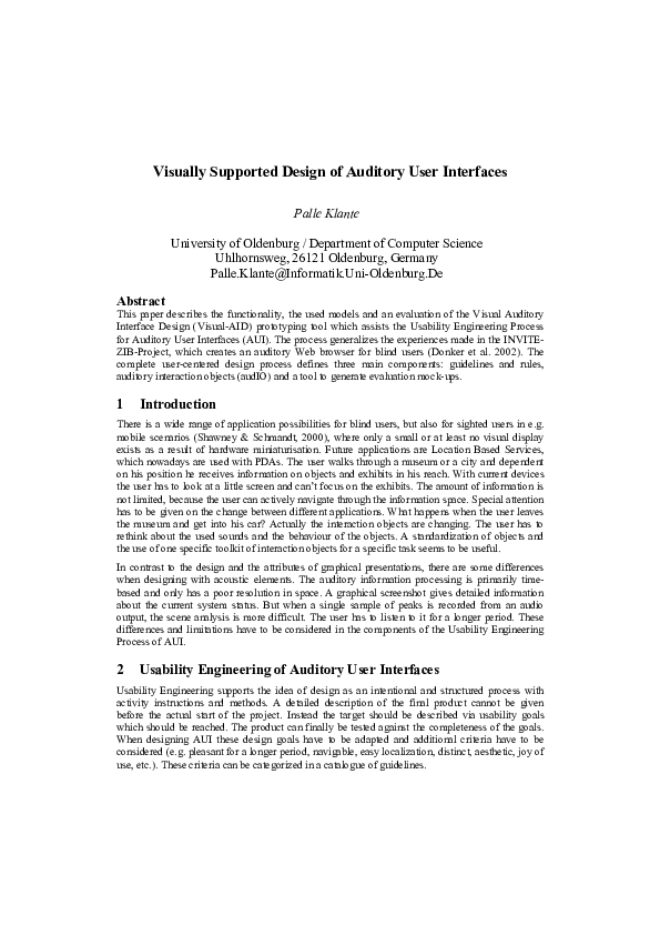 (PDF) Visually supported design of auditory user Interfaces