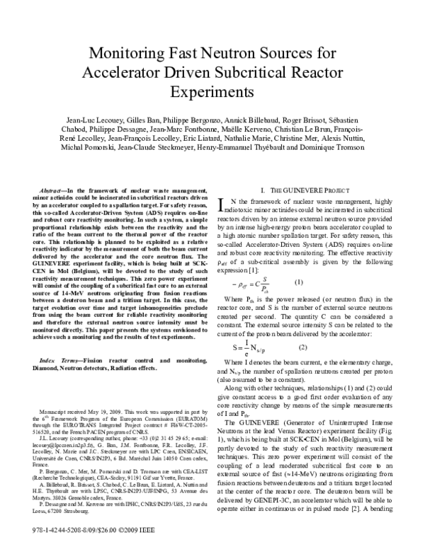 Pdf Monitoring Fast Neutron Sources For Accelerator Driven