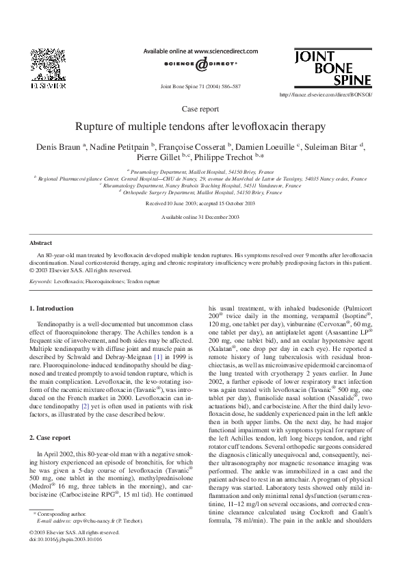 (PDF) Rupture of multiple tendons after levofloxacin therapy