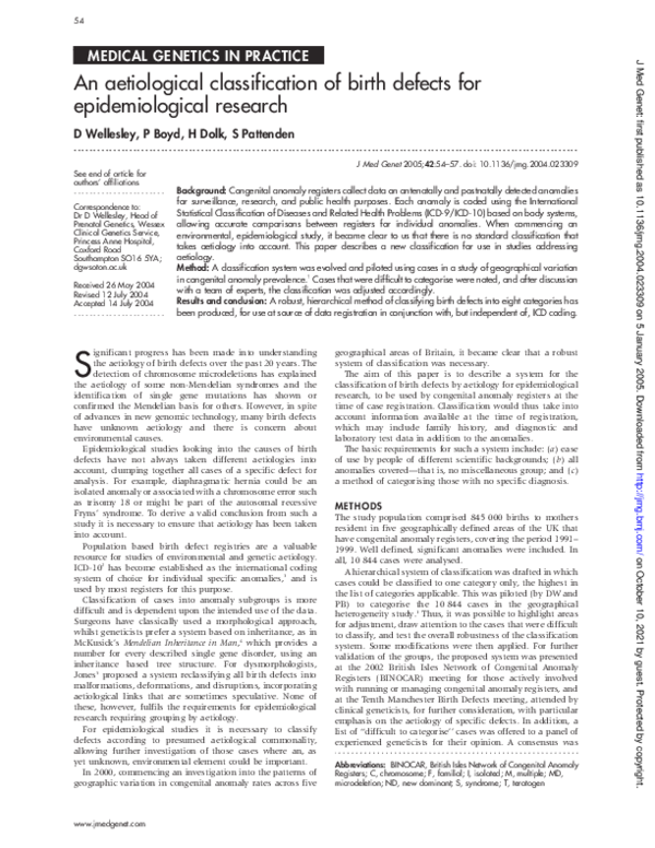 (PDF) An aetiological classification of birth defects for ...