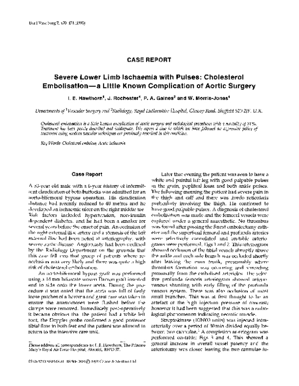 (PDF) Cholesterol Embolisation Post Aortic Surgery