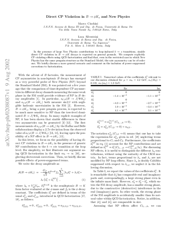 (PDF) Direct CP Violation in B→ϕKs and New Physics | Luca Silvestrini - Academia.edu