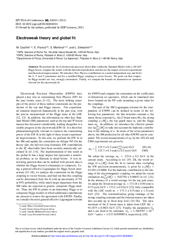 (PDF) Electroweak theory and global fit