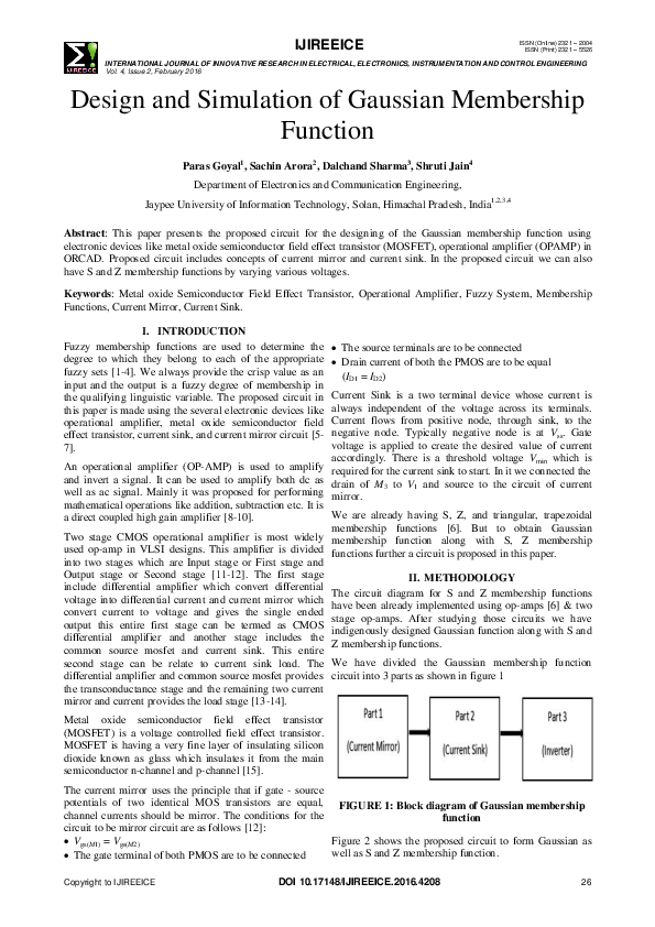 Pdf Design And Simulation Of Gaussian Membership Function
