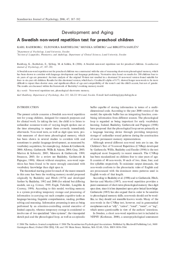 (PDF) A Swedish non-word repetition test for preschool children