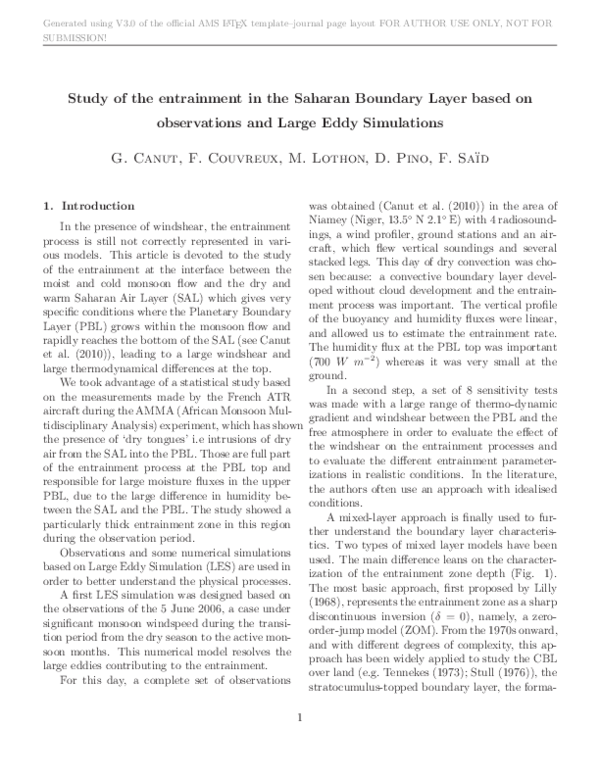 (PDF) Study of the entrainment in the Saharan Boundary Layer based on observations and Large ...