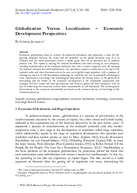 (PDF) Globalization Versus Localization – Economic Development Perspectives