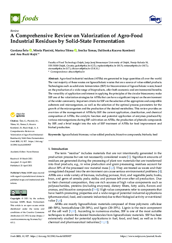 (PDF) A Comprehensive Review on Valorization of Agro-Food Industrial Residues by Solid-State ...