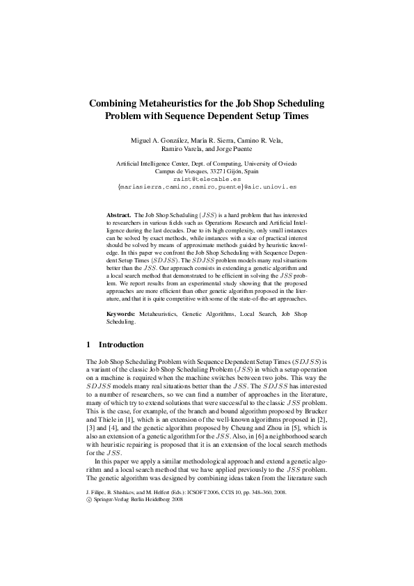 (PDF) Combining Metaheuristics for the Job Shop Scheduling Problem with Sequence Dependent Setup ...