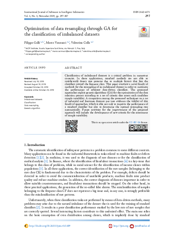 Pdf Optimization Of Data Resampling Through Ga For The Classification