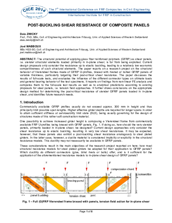 (PDF) Post-Buckling Shear Resistance of Composite Panels