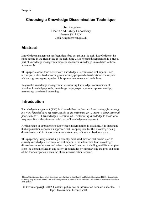 (PDF) Choosing a Knowledge Dissemination Approach