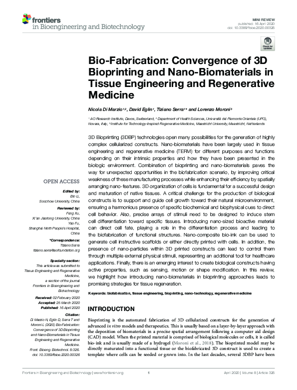 (PDF) Bio-Fabrication: Convergence of 3D Bioprinting and Nano-Biomaterials in Tissue Engineering ...
