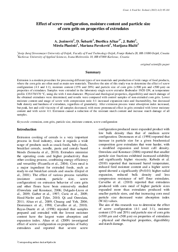 Pdf Effect Of Screw Configuration Moisture Content And Particle Size