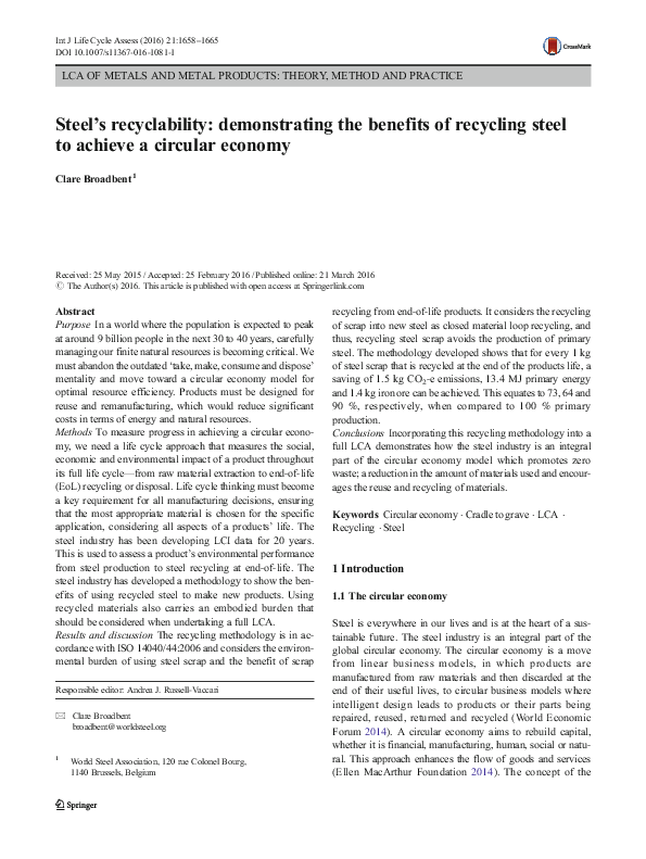 (PDF) Steel’s recyclability: demonstrating the benefits of recycling ...
