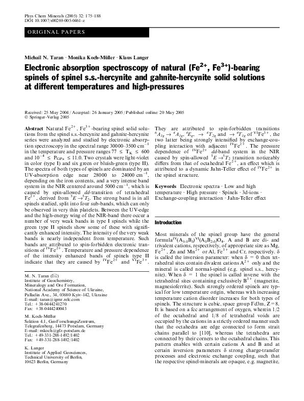 (PDF) Electronic absorption spectroscopy of natural (Fe2+, Fe3+)-bearing spinels of spinel s.s ...