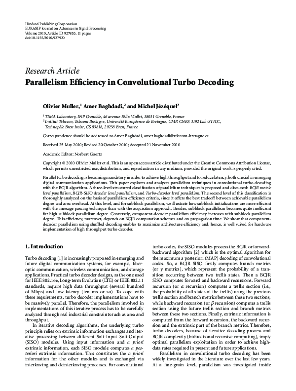 Pdf Parallelism Efficiency In Convolutional Turbo Decoding