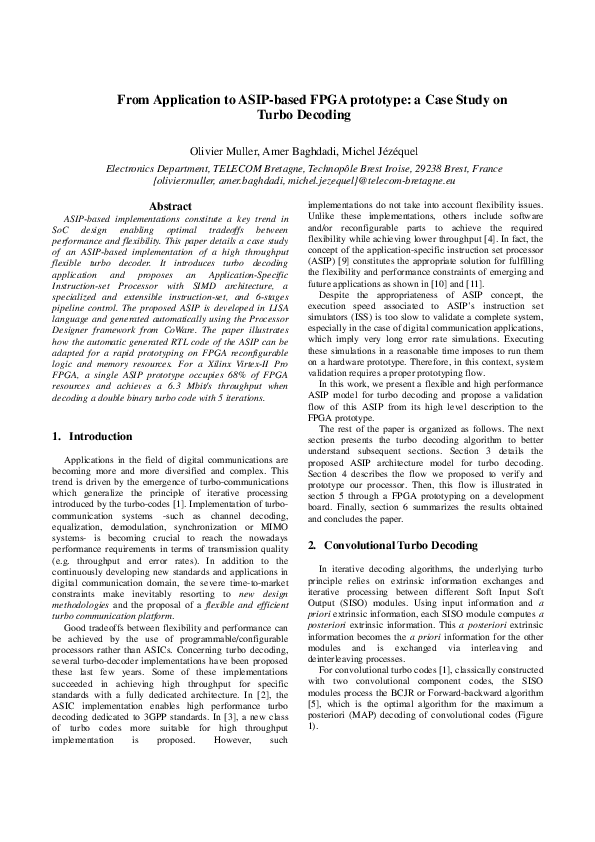 (PDF) From Application to ASIP-based FPGA Prototype: a Case Study on Turbo Decoding