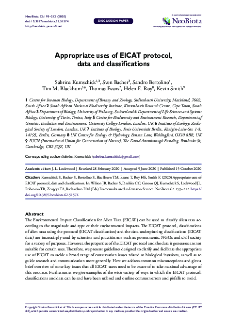 (PDF) Appropriate uses of EICAT protocol, data and classifications