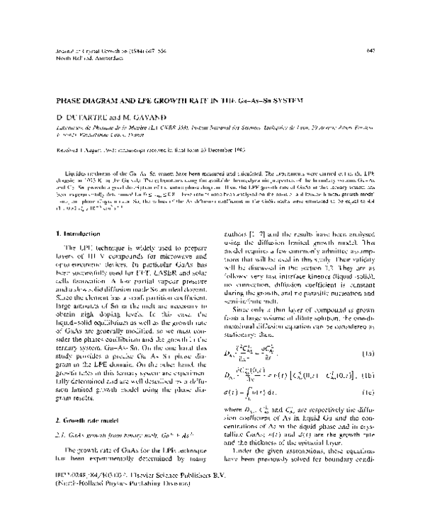 (PDF) Phase diagram and LPE growth rate in the Ga-As-Sn system
