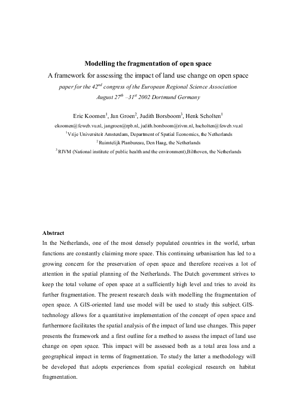 (PDF) Modelling the fragmentation of open space. A framework for ...