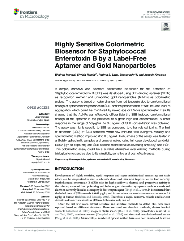 (PDF) Highly Sensitive Colorimetric Biosensor for Staphylococcal ...