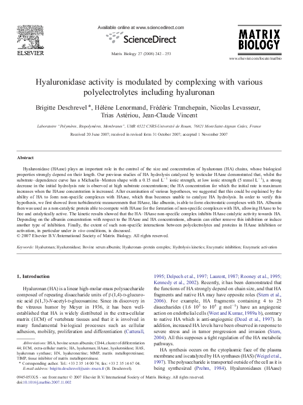 (PDF) Hyaluronidase activity is modulated by complexing with various ...