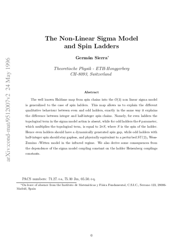 (PDF) The nonlinear sigma model and spin ladders