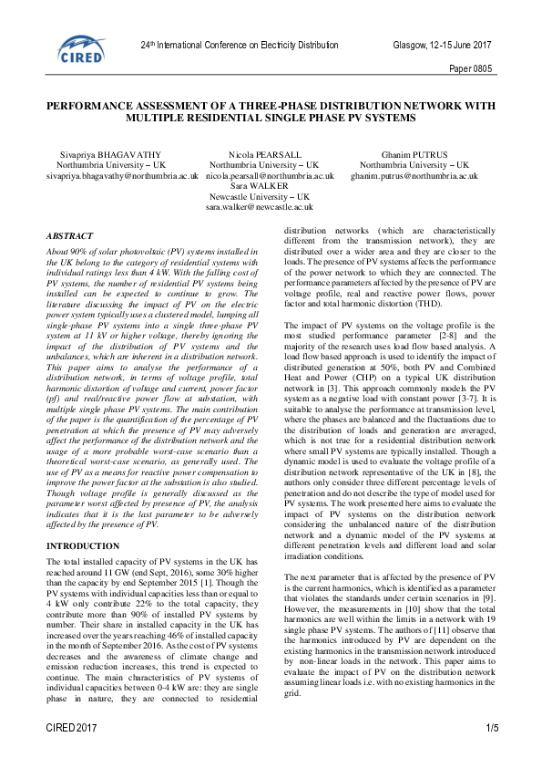 (PDF) Performance assessment of a three-phase distribution network with ...