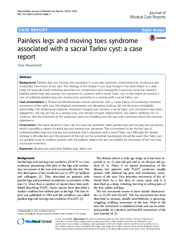 (PDF) Painless legs and moving toes syndrome associated with a sacral ...