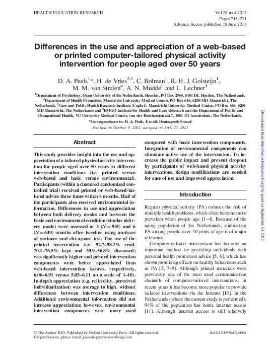 Pdf Differences In The Use And Appreciation Of A Web Based Or Printed Computer Tailored