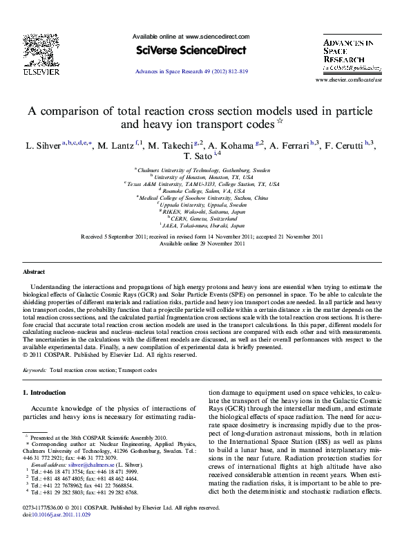 Pdf A Comparison Of Total Reaction Cross Section Models Used In